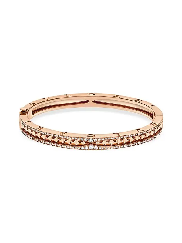 BVLGARI B. Zero1 18k Rose Gold & 0.98 Tcw Diamond Logo Bangle Bracelet