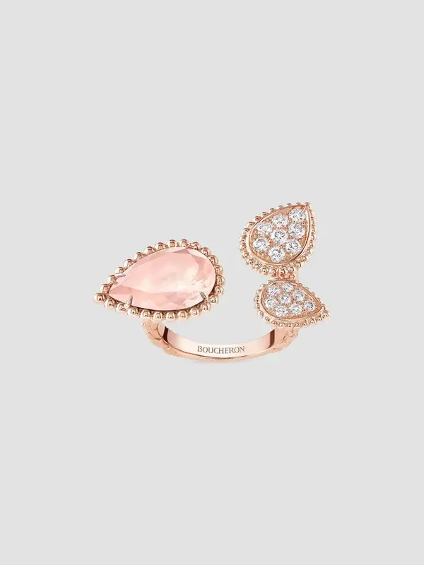 Boucheron Serpent Bohème 18k Pink Quartz & 0.49 Tcw Diamond Cuff Ring