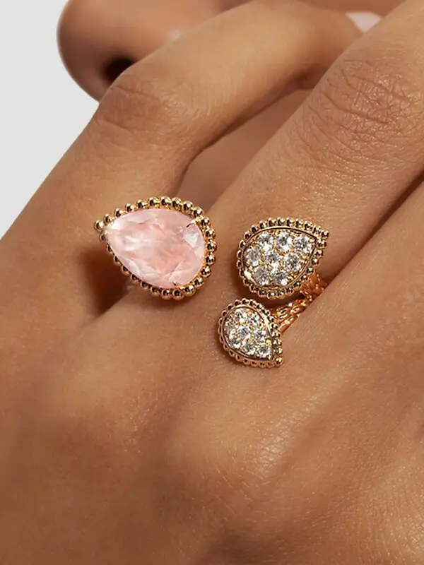 Boucheron Serpent Bohème 18k Pink Quartz & 0.49 Tcw Diamond Cuff Ring
