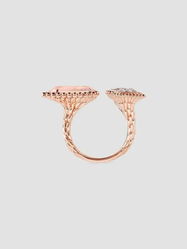 Boucheron Serpent Bohème 18k Pink Quartz & 0.49 Tcw Diamond Cuff Ring