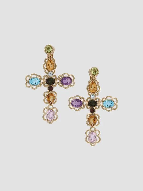 Dolce & Gabbana 18k & Semi-precious Multi-gemstone Cross Drop Earrings - Yellow Gold