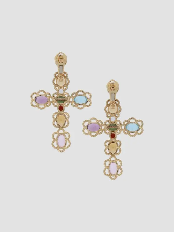 Dolce & Gabbana 18k & Semi-precious Multi-gemstone Cross Drop Earrings - Yellow Gold