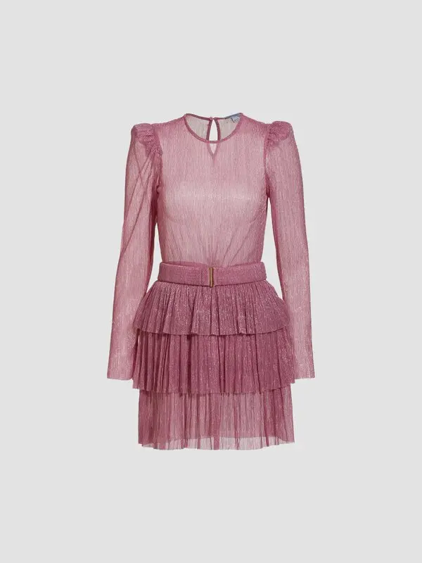 SABINA MUSAYEV Monique Belted Metallic Knit Minidress - Antique Rose
