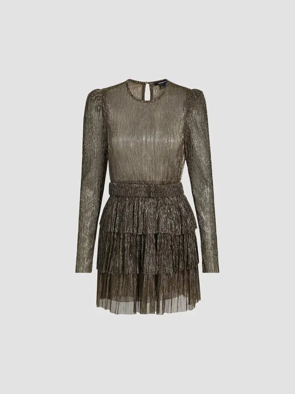 SABINA MUSAYEV Monique Belted Metallic Knit Minidress - Gold Lurex