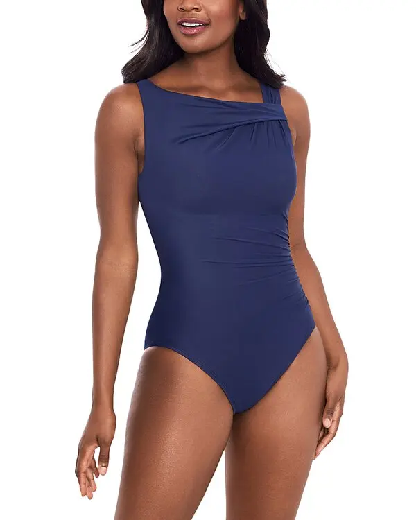 Miraclesuit Rock Solid Avra Asymmetric One Piece Swimsuit - Midnight Blue