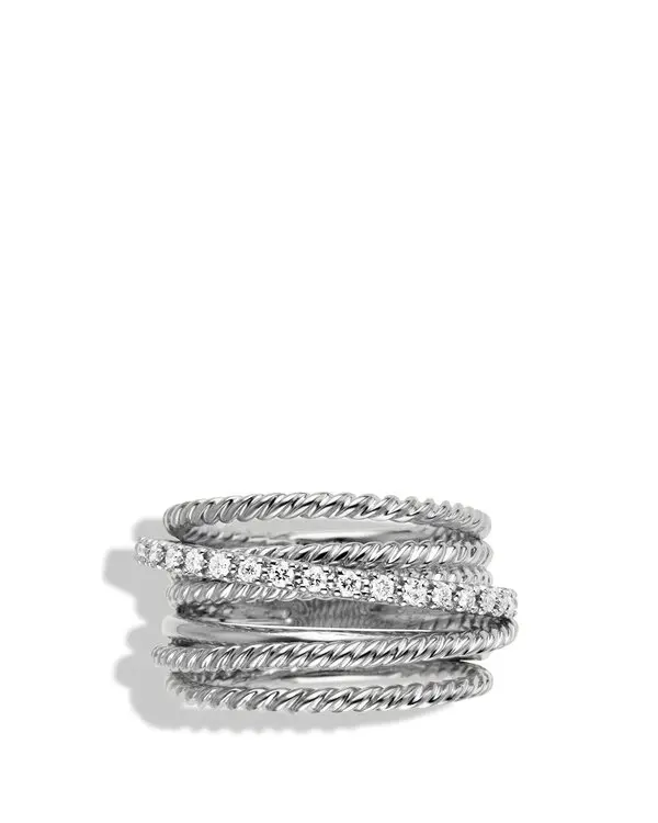 David Yurman Crossover Wide Diamond Ring - White/silver