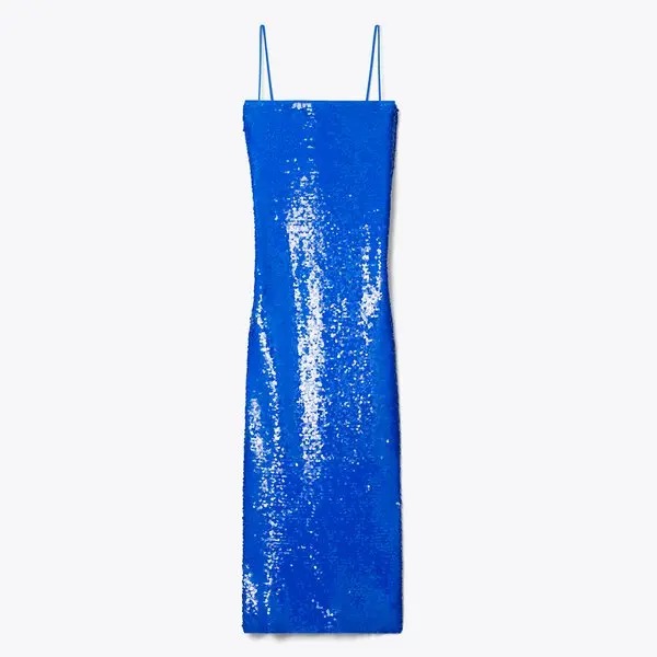 Tory Burch Sequined Strapless Column Dress - Bay Blue