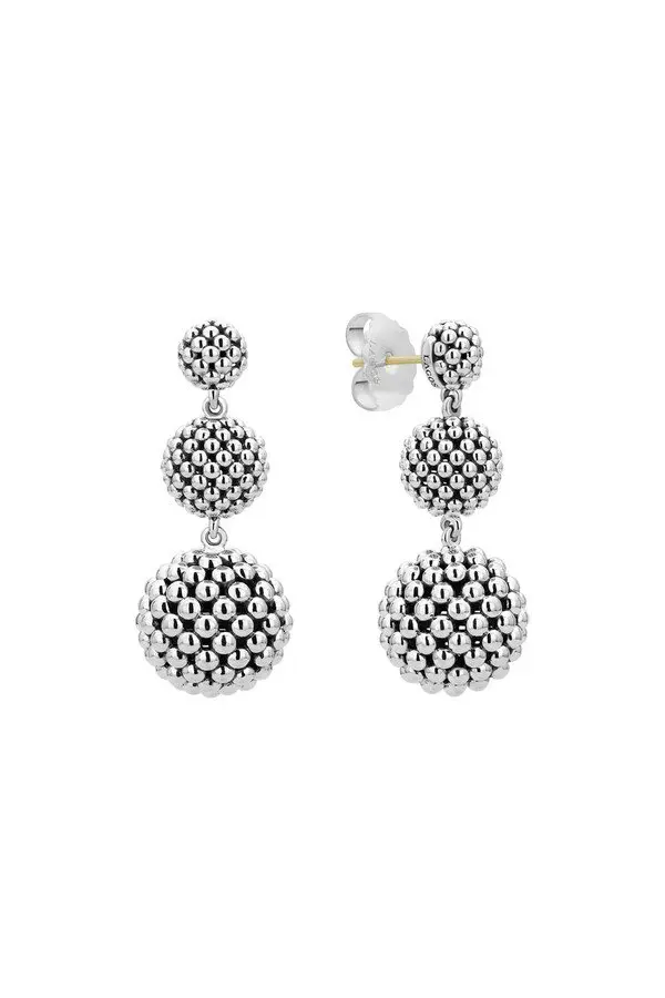 Lagos Signature Caviar Sterling Drop Earrings - Silver