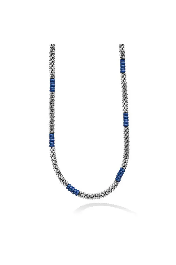 Lagos Caviar Ultramarine Silver Station Ceramic Beaded Necklace - Blue