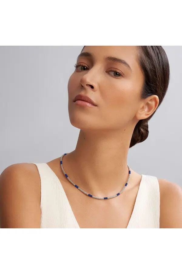 Lagos Caviar Ultramarine Silver Station Beaded Necklace - Blue