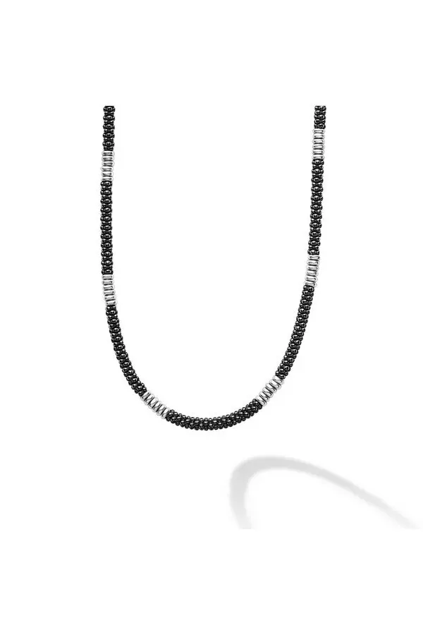 Lagos Caviar Silver Station Ceramic Beaded Necklace - Black