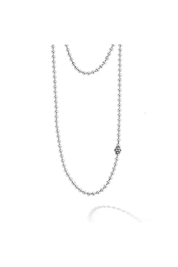 Lagos Caviar Icon Long Caviar Beaded Necklace - Silver