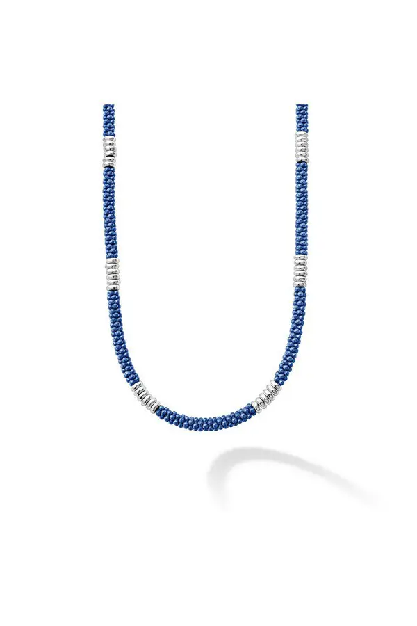 Lagos Caviar Ultramarine Silver Station Ceramic Beaded Necklace - Blue