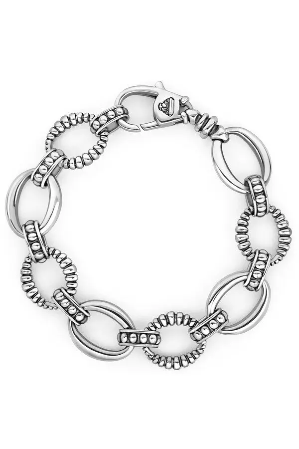 Lagos Signature Caviar Oval Fluted Link Bracelet - Silver