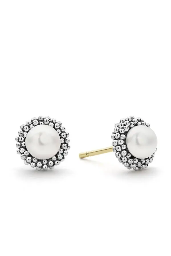 Lagos Kinder Childs First Pearl Stud Earrings - Gold