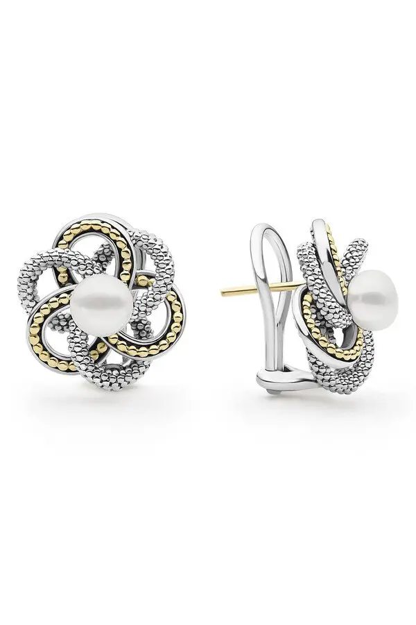 Lagos Love Knot Pearl Stud Earrings - Gold