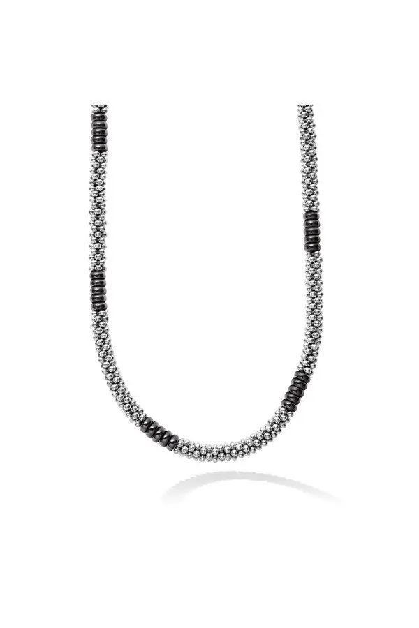 Lagos Caviar Silver And Ceramic Beaded Necklace - Black
