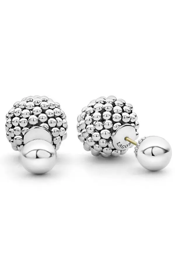 Lagos Signature Caviar Beaded Front-back Earrings - Silver