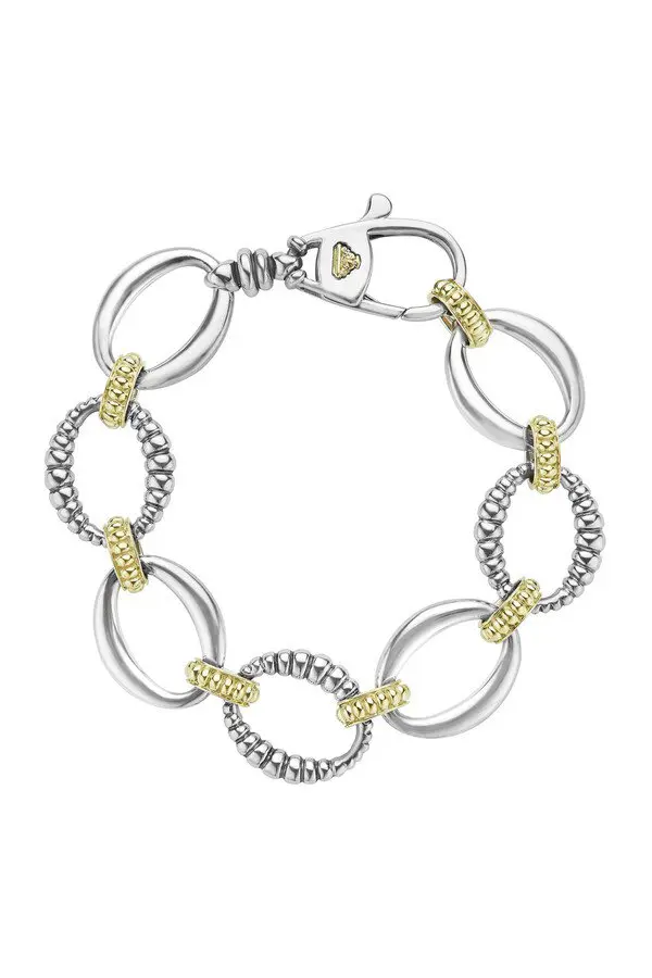 Lagos Signature Caviar Two-tone Oval Link Bracelet - Gold