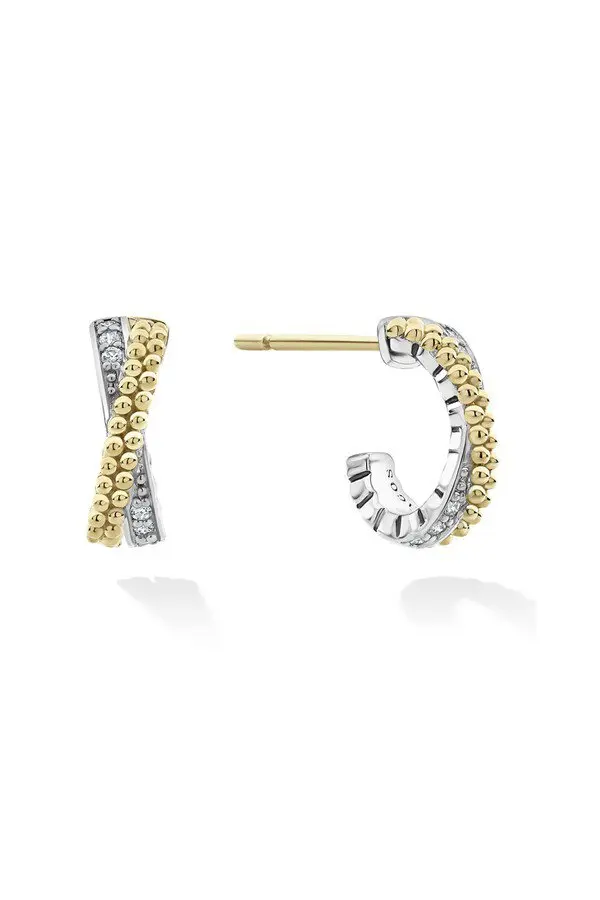 Lagos Caviar Lux Two-tone Diamond Huggie Earrings - Gold
