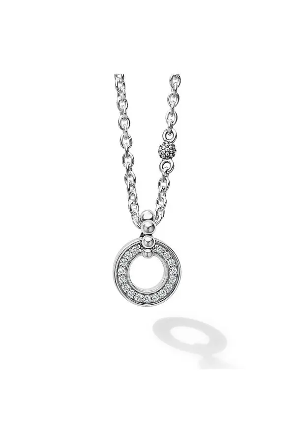 Lagos Caviar Spark Diamond Circle Pendant Necklace - Silver