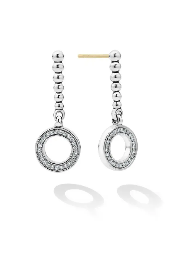 Lagos Caviar Spark Diamond Drop Circle Earrings - Silver