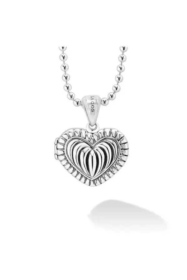 Lagos Beloved Fluted Heart Locket Necklace - Silver