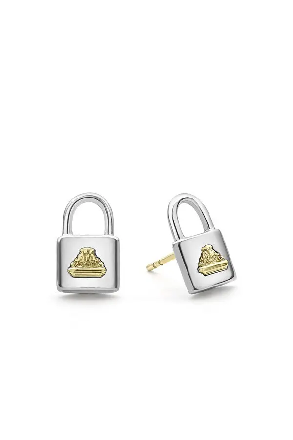 Lagos Beloved Two-tone Lock Crest Stud Earrings - Gold