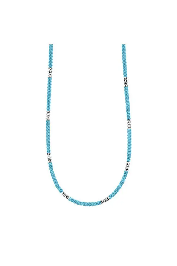 Lagos Caviar Silver And Ceramic Beaded Necklace - Blue