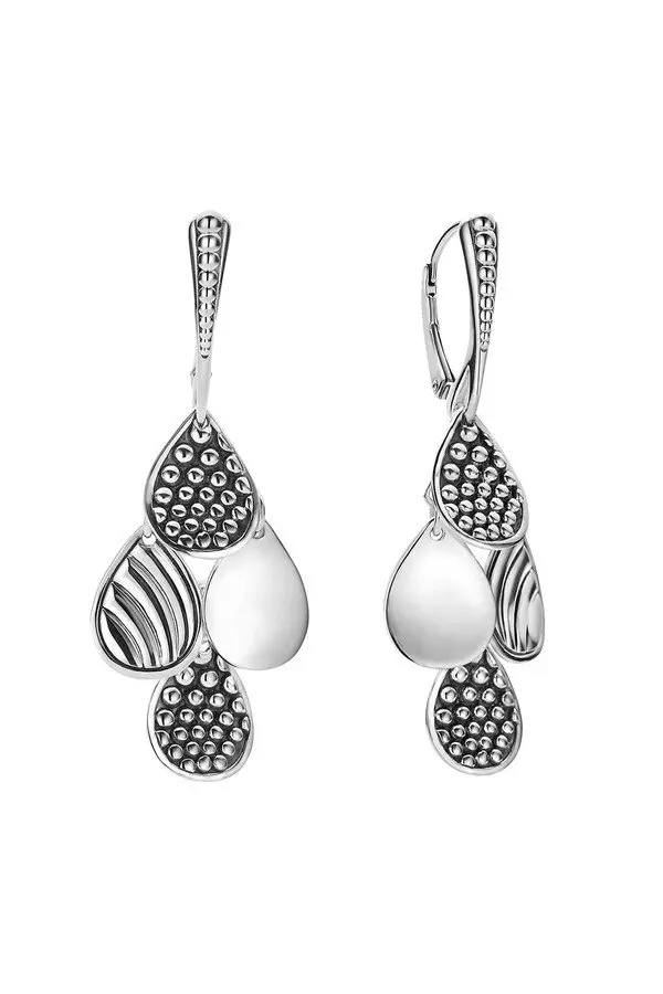 Lagos Signature Caviar Sterling Fluted Drop Earrings - Silver