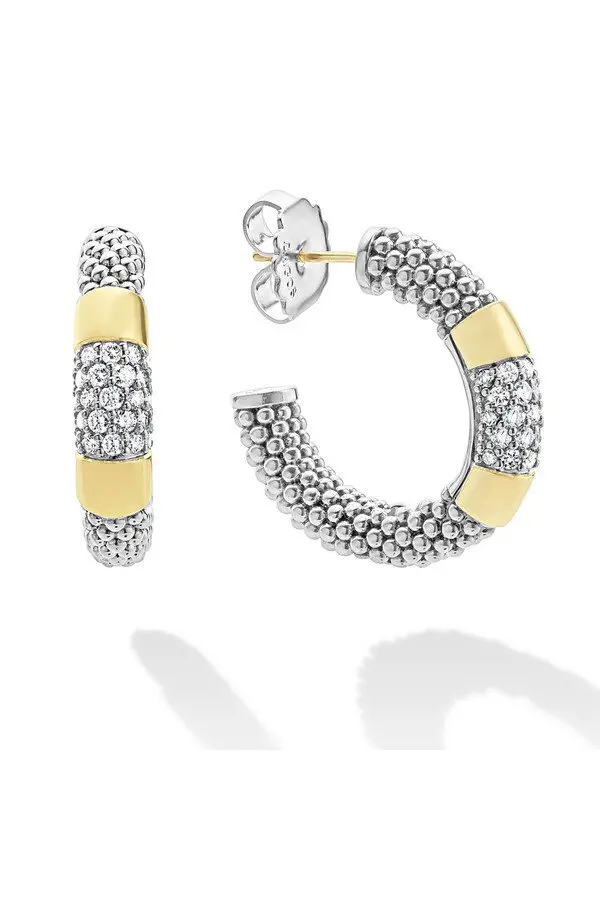 Lagos High Bar Two-tone Diamond Hoop Earrings - Gold