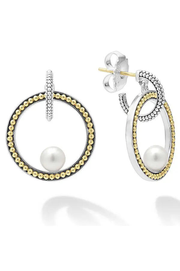 Lagos Luna Caviar Pearl Drop Hoop Earrings - Gold