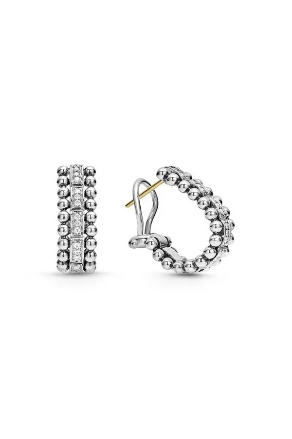 Lagos Caviar Spark Diamond Huggie Earrings - Silver