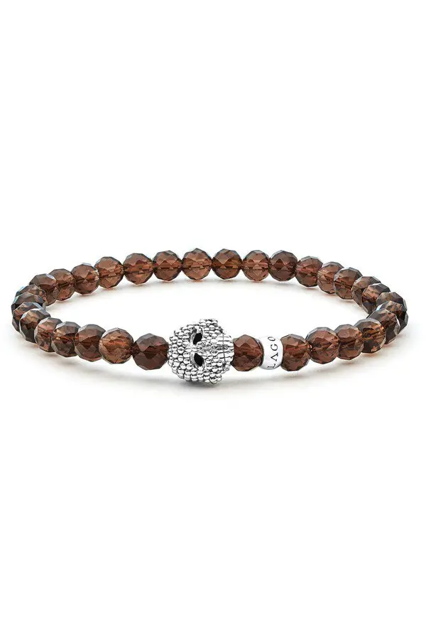 Lagos Anthem Smokey Quartz Skull Bead Bracelet - Silver