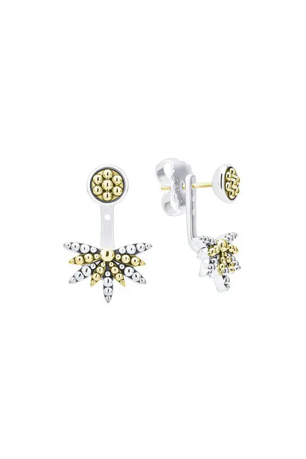 Lagos Signature Caviar Two-tone Stud Earrings With Earring Jacket - Gold
