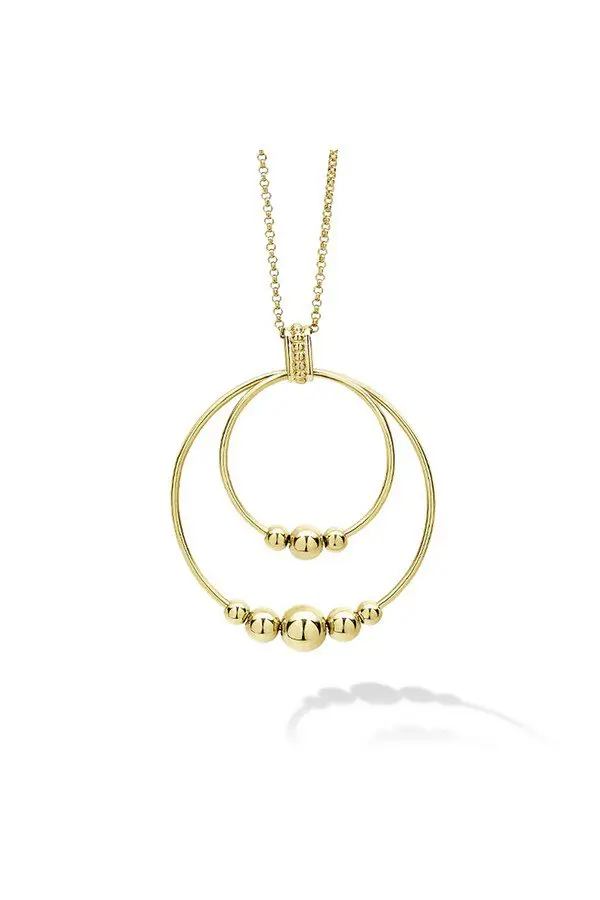 Lagos Caviar Double Circle Bead Pendant Necklace - Gold