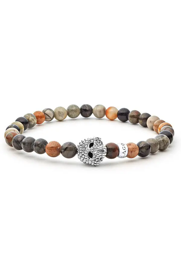 Lagos Anthem Picasso Jasper Skull Bead Bracelet - Silver