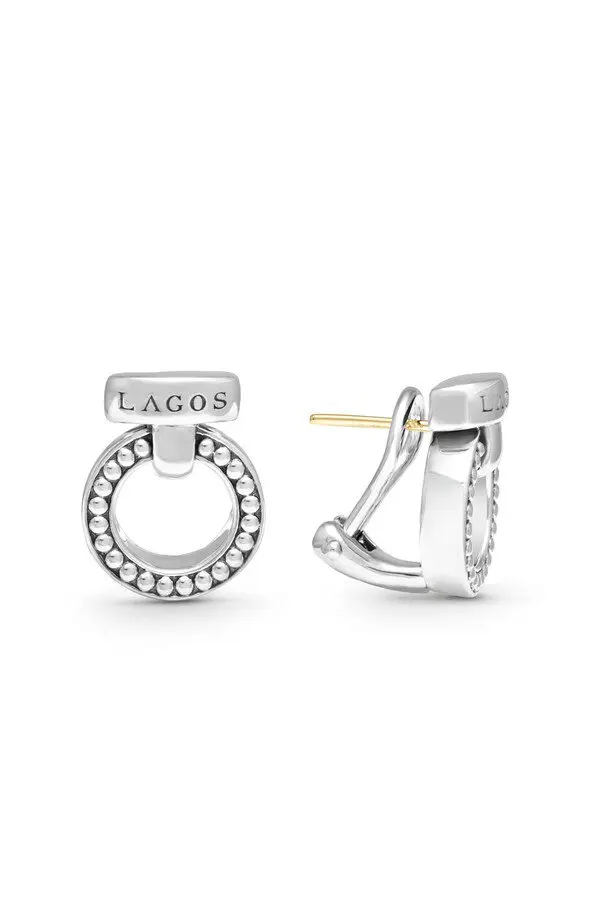 Lagos Enso Caviar Circle Bar Earrings - Silver