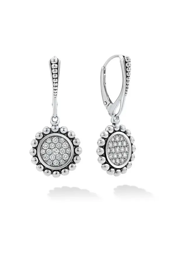 Lagos Caviar Spark Small Caviar Circle Diamond Drop Earrings - Silver