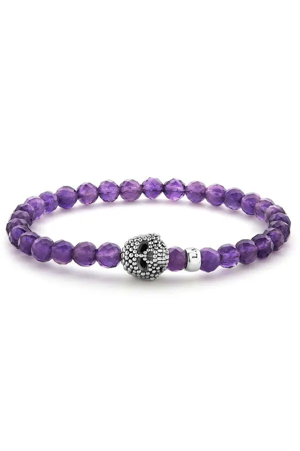 Lagos Anthem Amethyst Skull Bead Bracelet - Silver