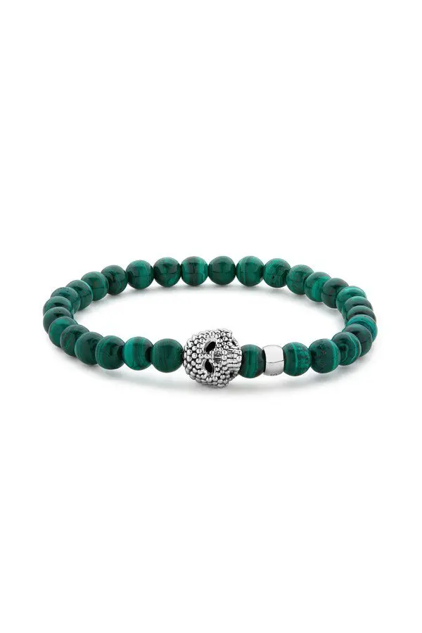 Lagos Anthem Malachite Skull Beaded Bracelet - Silver