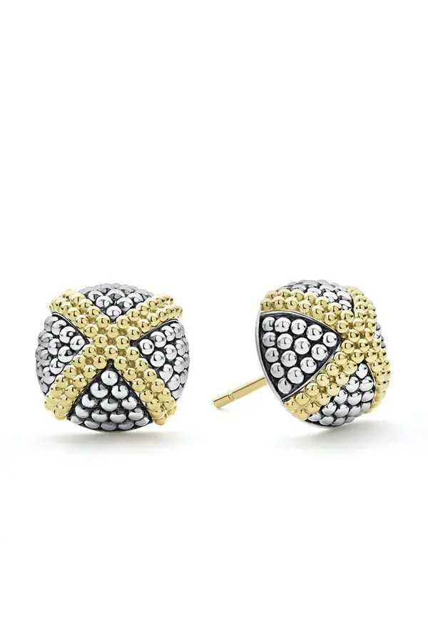 Lagos Signature Caviar Two-tone Stud Earrings - Gold