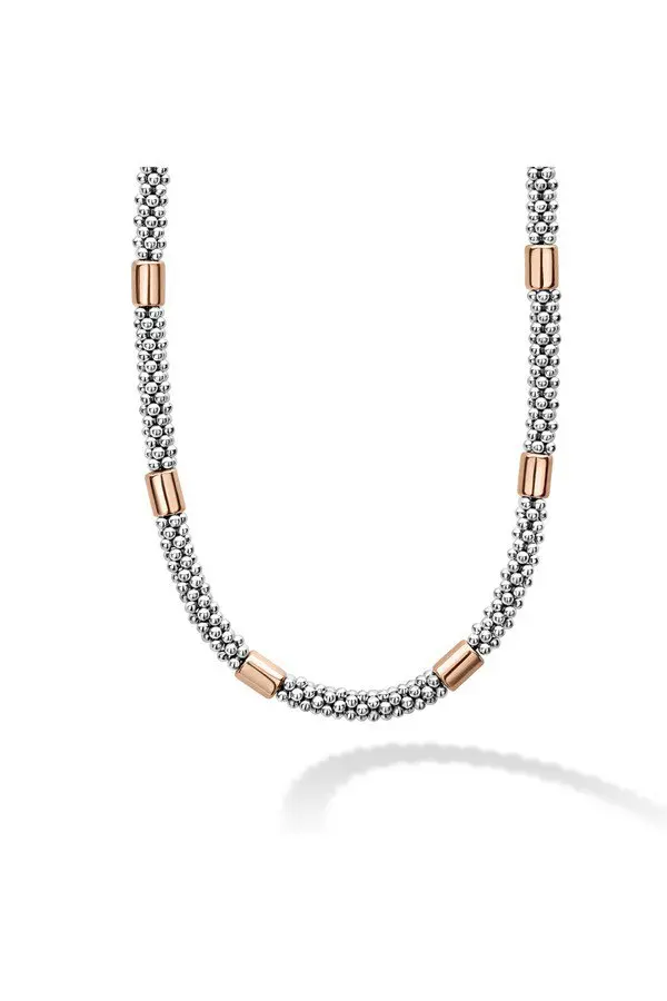 Lagos High Bar Rose Station Caviar Necklace - Gold
