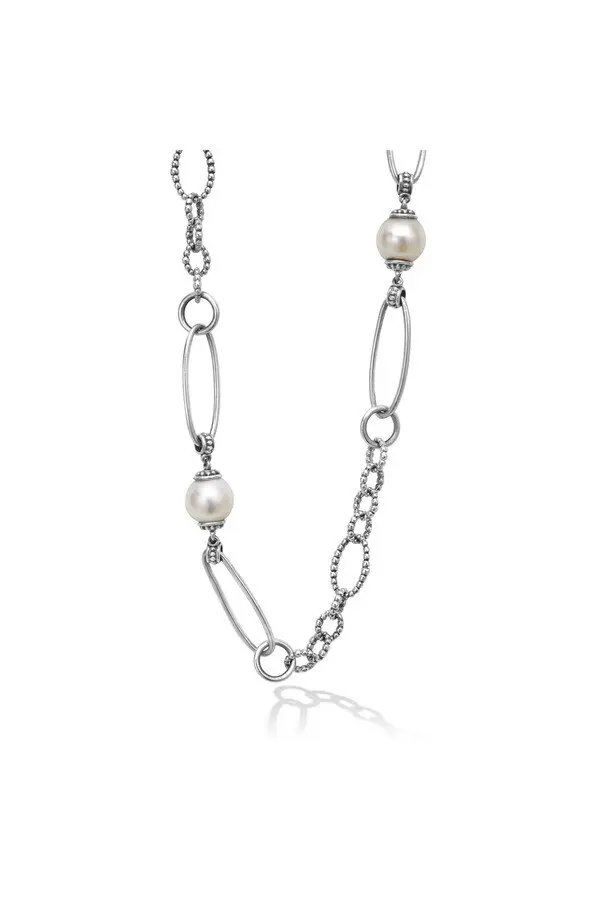 Lagos Luna Pearl Link Necklace - Red