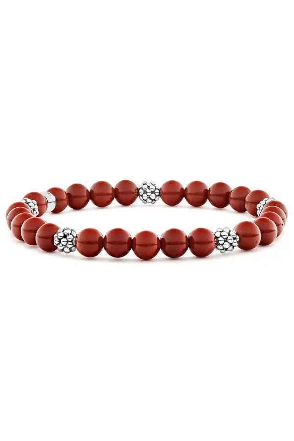 Lagos Signature Caviar Silver Jasper Bead Bracelet - Red