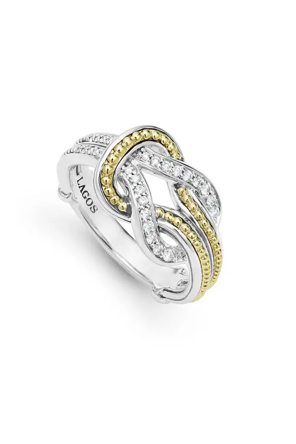 Lagos Newport Two-tone Knot Diamond Ring - Gold