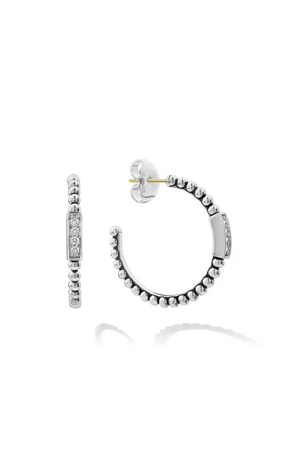 Lagos Caviar Spark Diamond Hoop Earrings - Silver