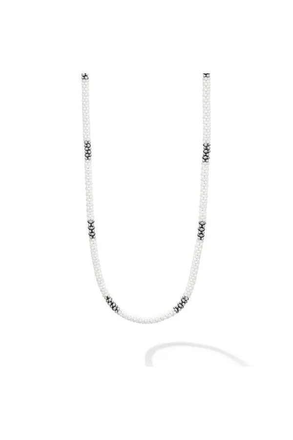 Lagos White Caviar Ceramic Beaded Necklace - Silver