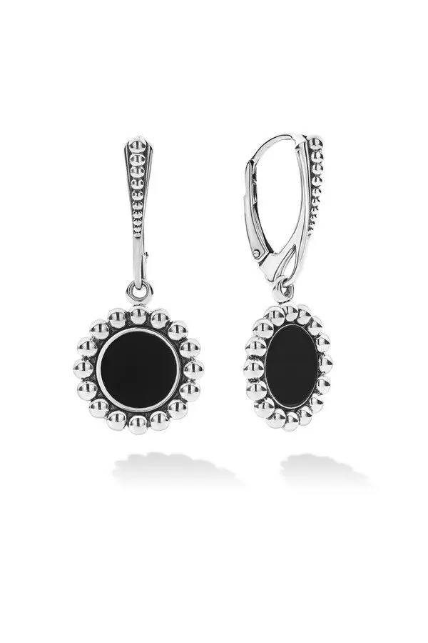 Lagos Maya Small Onyx Circle Drop Earrings - Silver