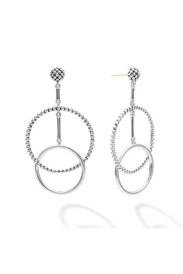 Lagos Signature Caviar Double Circle Drop Earrings - Silver